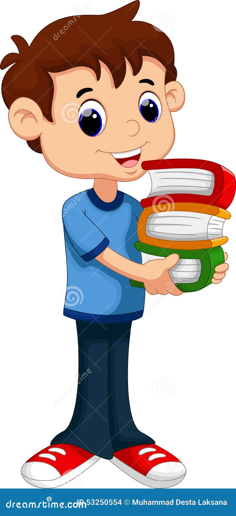 Young Boy Bring Pile of Books Stock Illustration - Illustration of ...