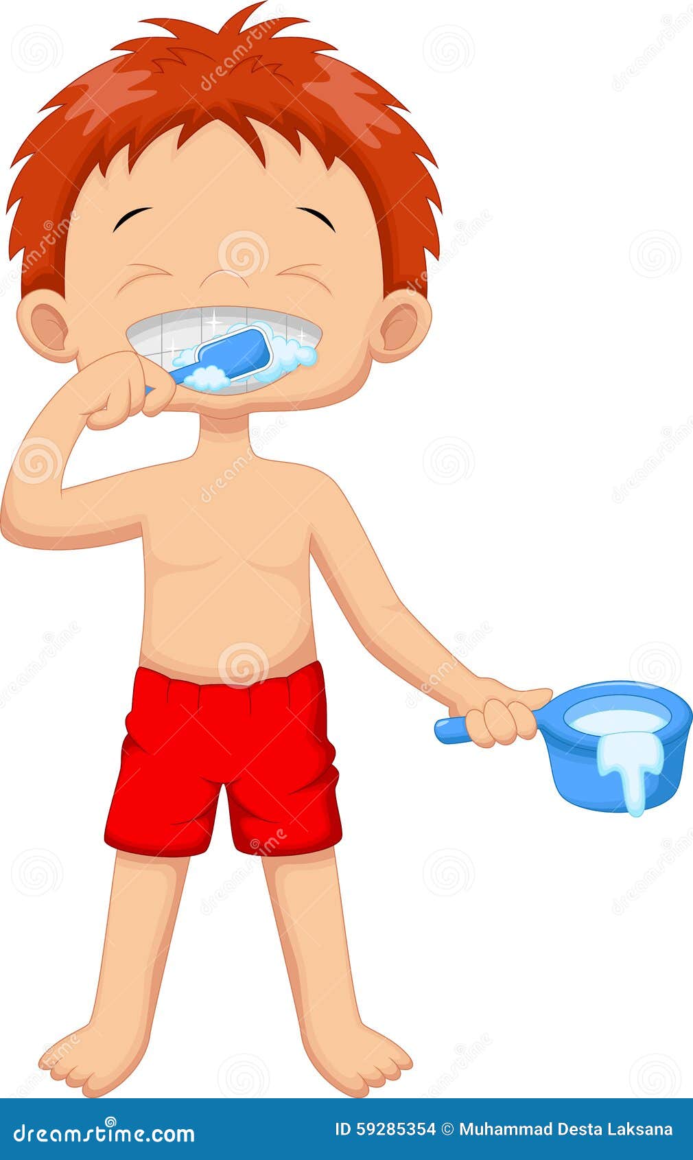 Young boy brushing teeth stock illustration. Illustration of cartoon ...