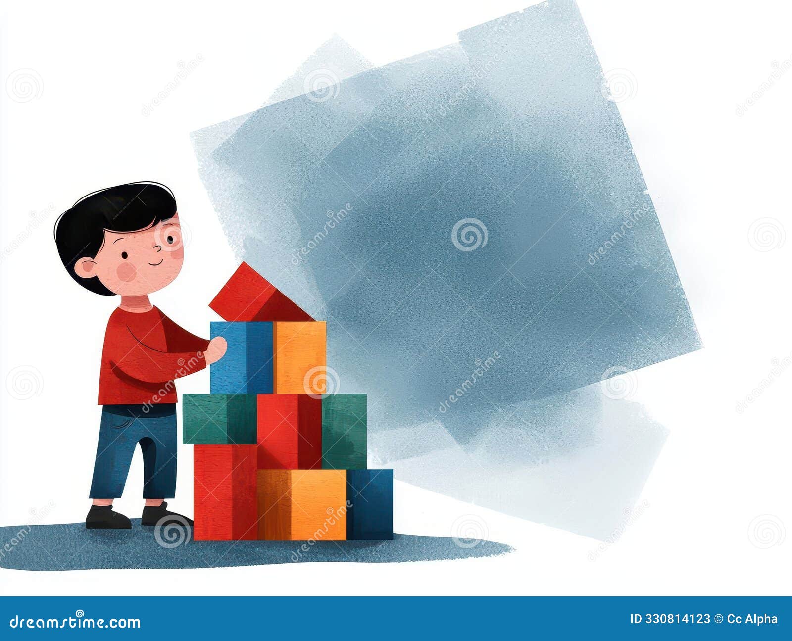A Young Boy Building a Tower with Colorful Blocks Stock Illustration ...