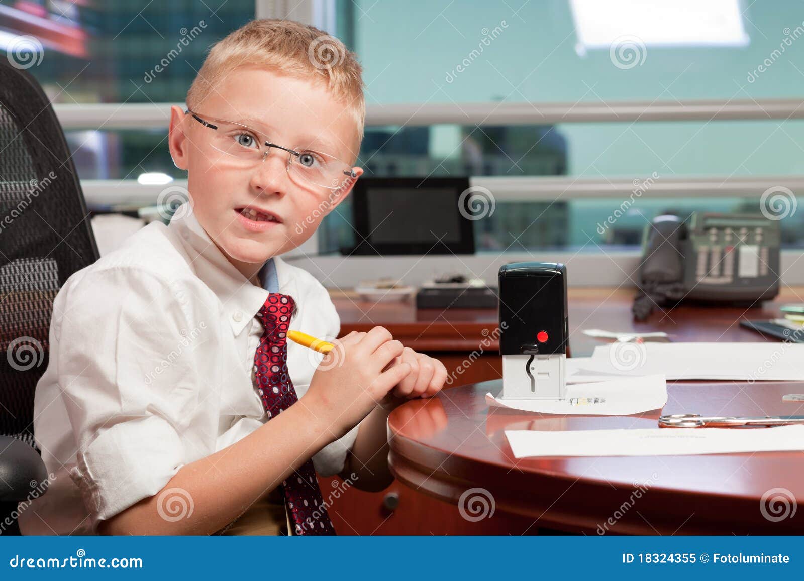 Young Boy in Business Office Stock Image - Image of business, model ...
