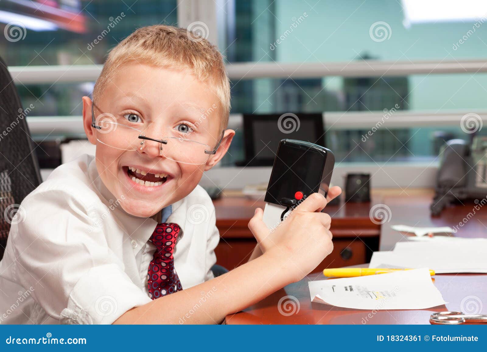 Young Boy in Business Office Stock Image - Image of missing, silly ...