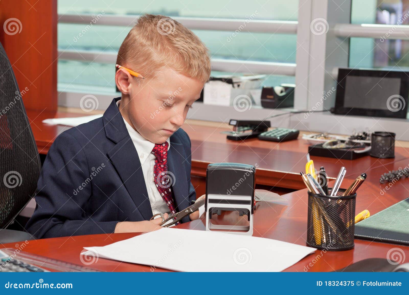 Young Boy in Business Office Stock Image - Image of idea, corporate ...