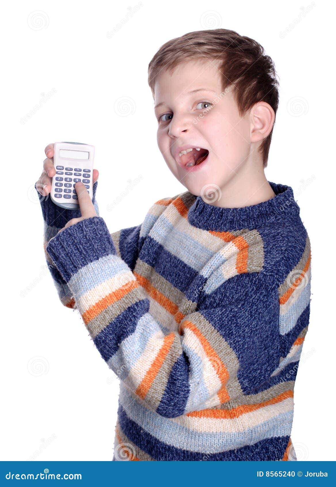 Young boy with calculator stock photo. Image of expression - 8565240
