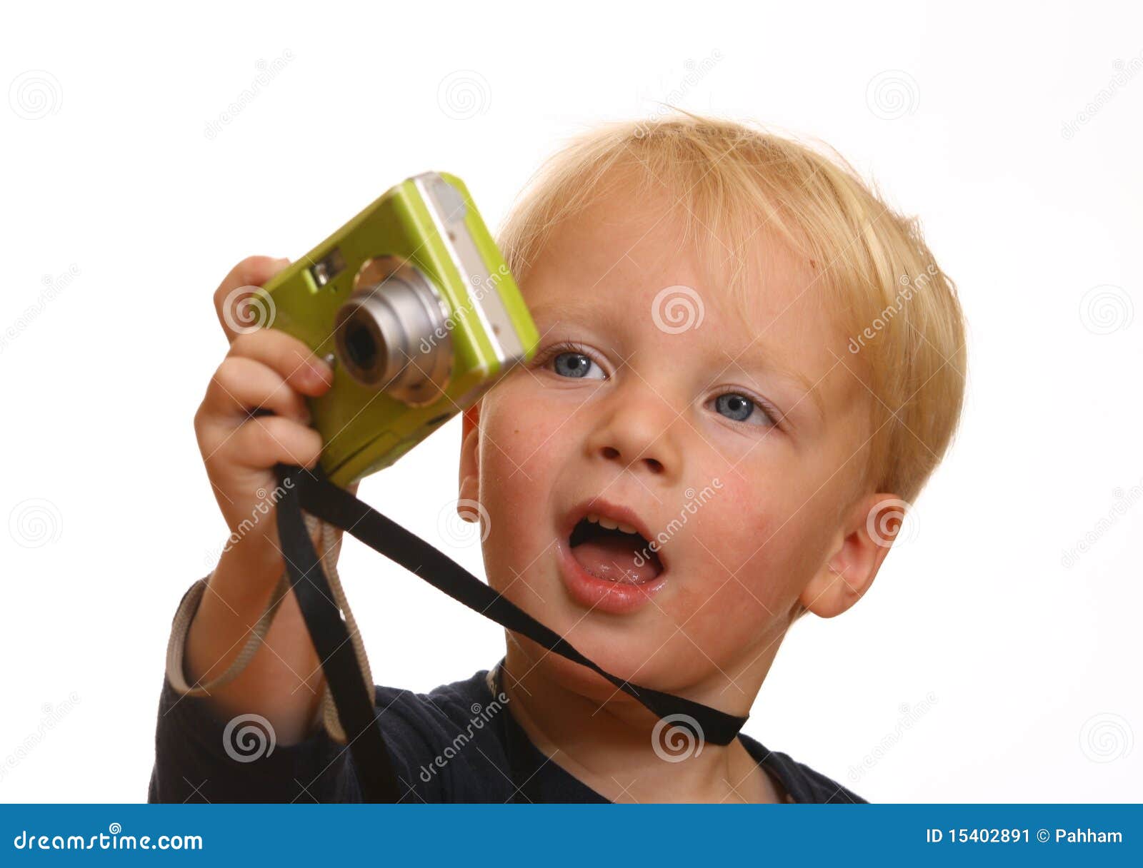 Young boy with camera stock image. Image of isolated - 15402891