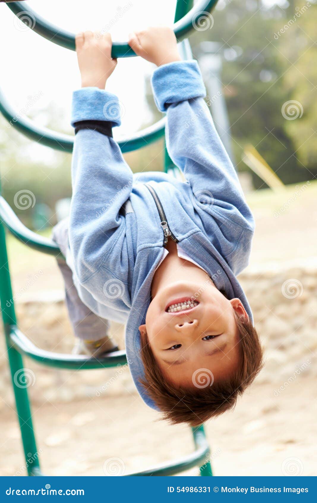 Young Boy on Climbing Frame in Playground Stock Image - Image of ...