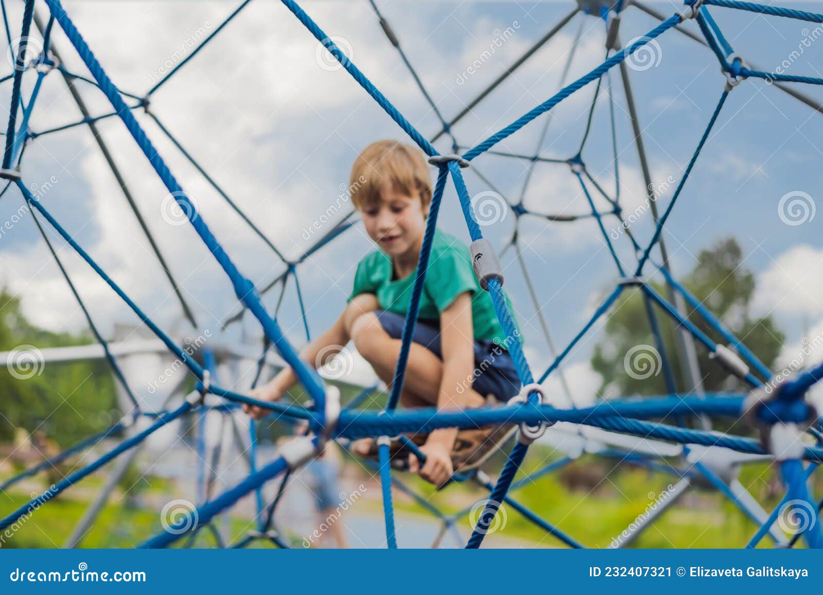 Young Boy on Climbing Rope in Playground Stock Image - Image of nature ...