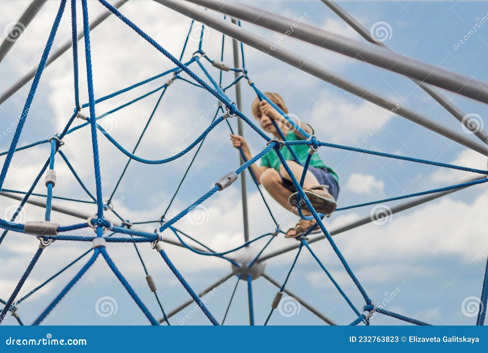 Young Boy on Climbing Rope in Playground Stock Image - Image of ...