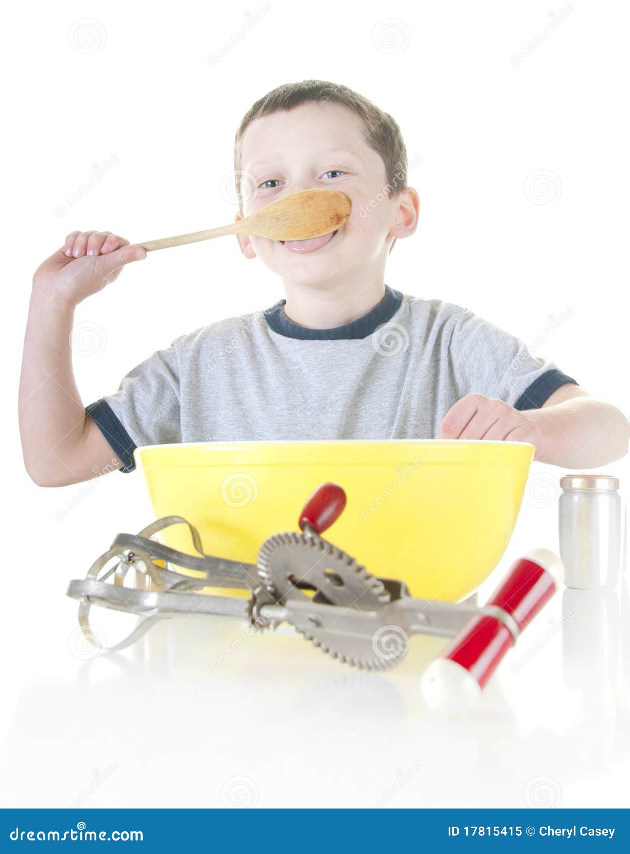 Young Boy Cooking and Tasting Stock Image - Image of young, bowl: 17815415