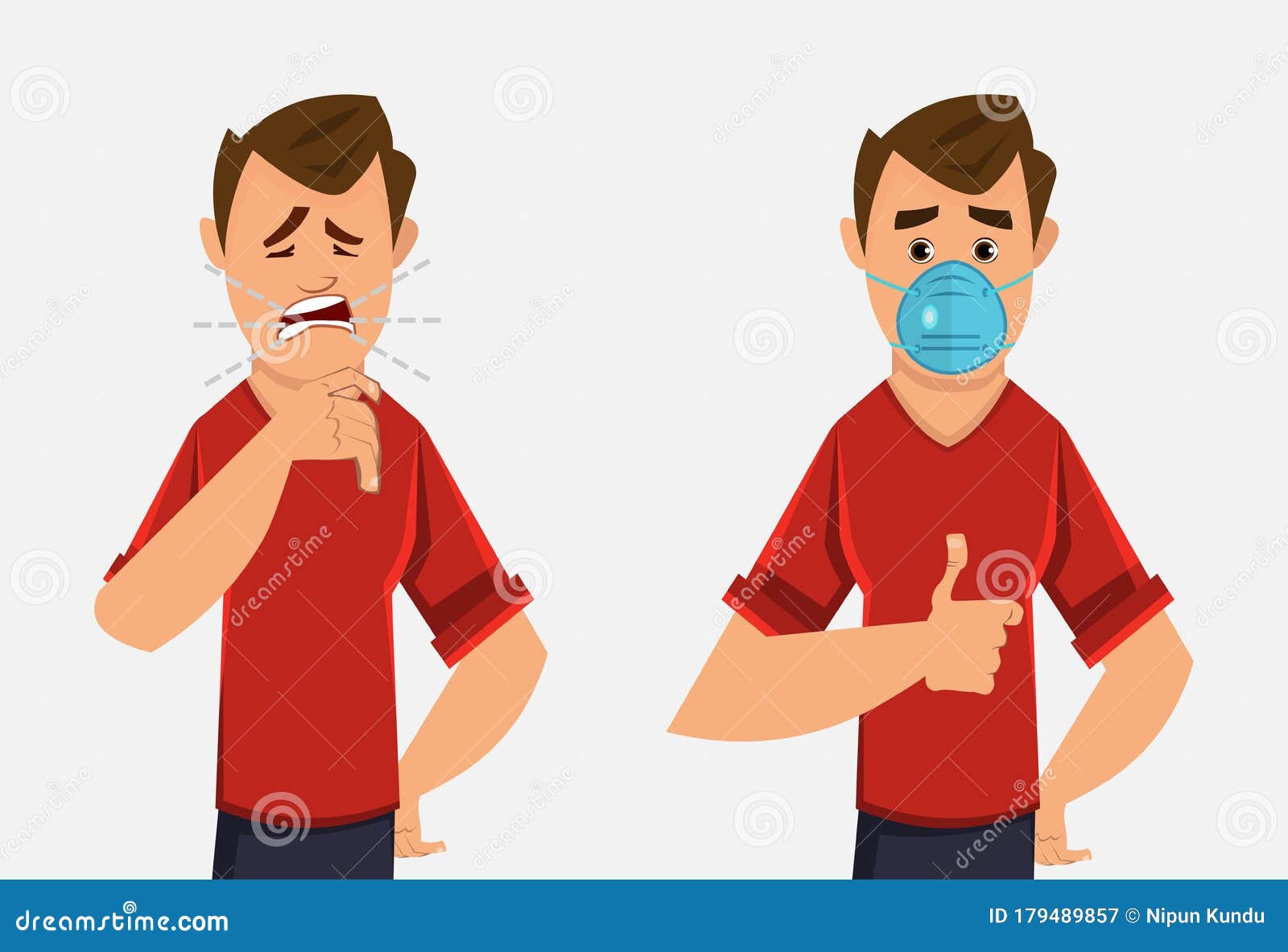 Young Boy Coughing and Wearing Protective Face Mask Stock Vector ...