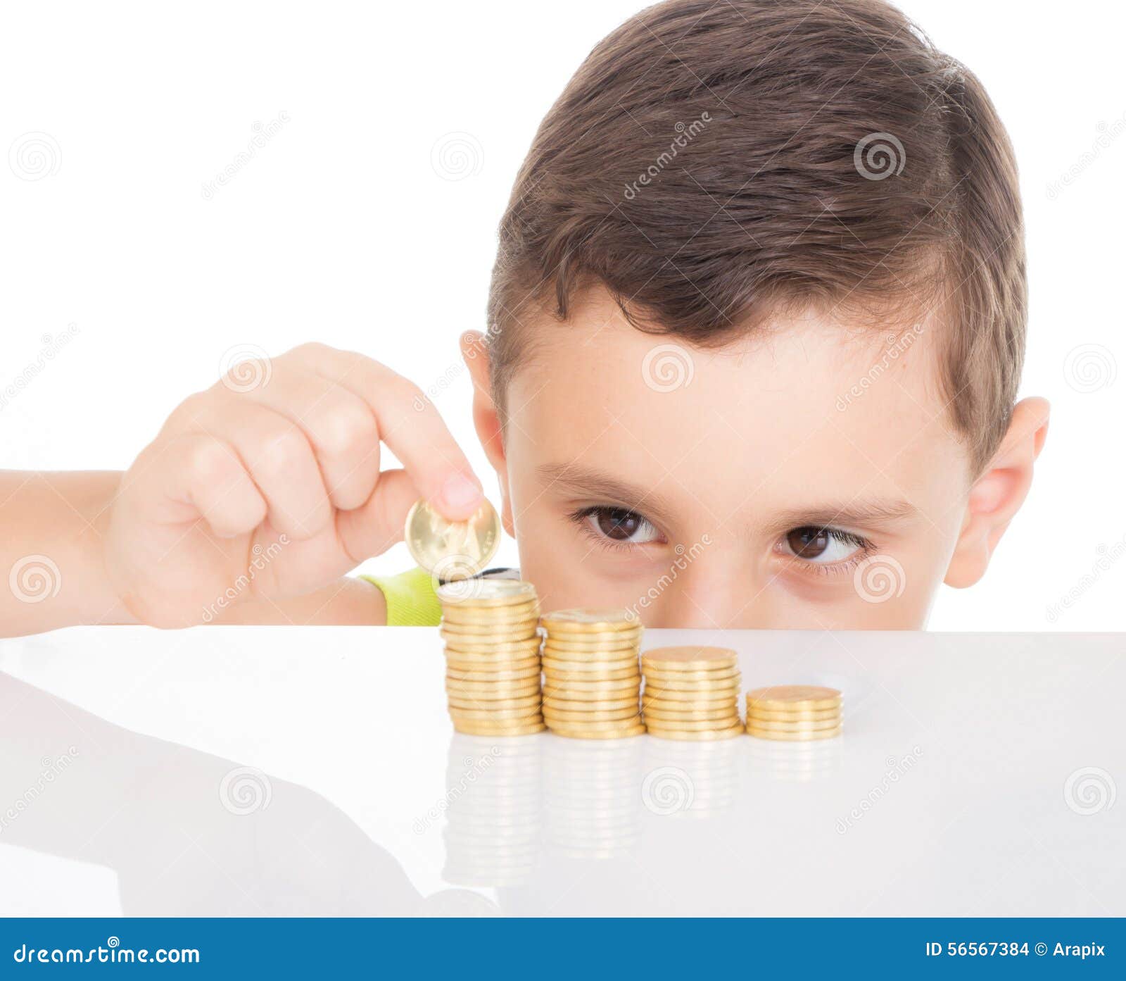 Young Boy Counting His Coins Stock Photo - Image of caucasian, invest ...