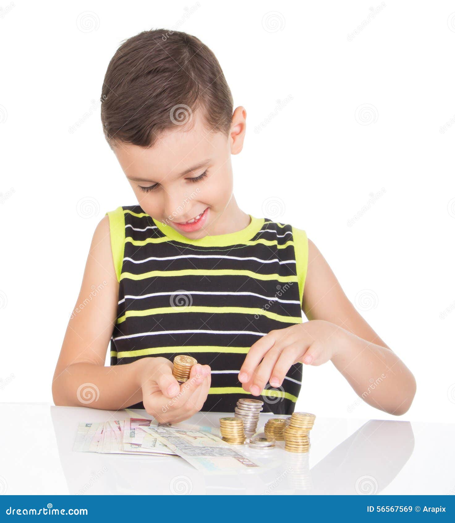 Young Boy Counting His Money Happily Stock Image - Image of growth ...