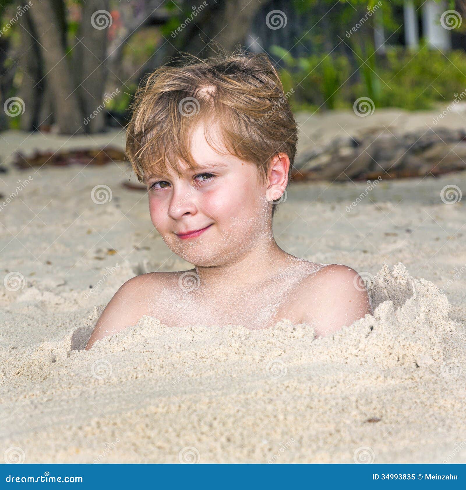 Young Boy Covered by Fine Sand Stock Image - Image of samet, people ...