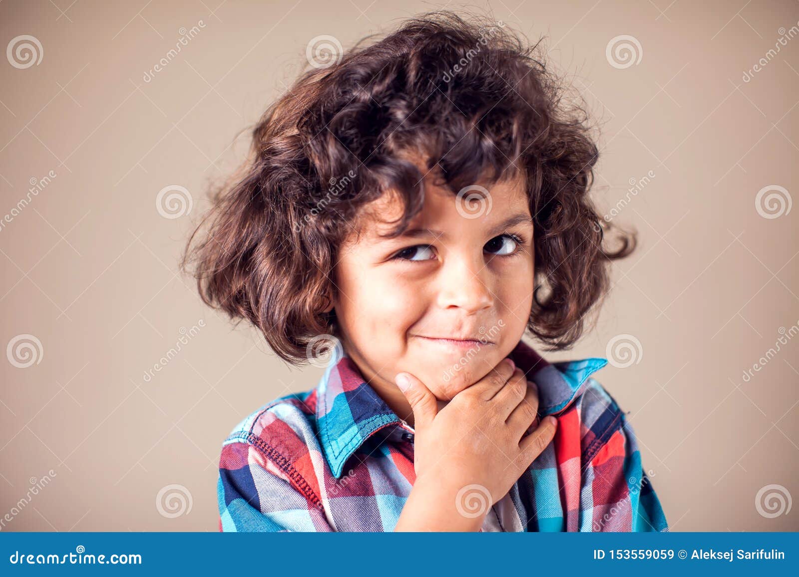 Young Boy is Daydreaming Over Grey Background. Choldren, Emotions ...