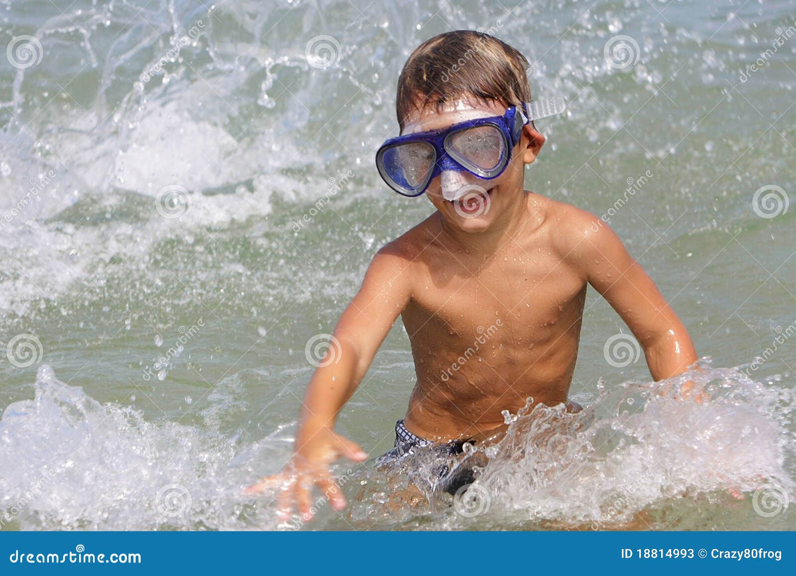 Young Boy in Diving Mask in Water Stock Image - Image of beach ...