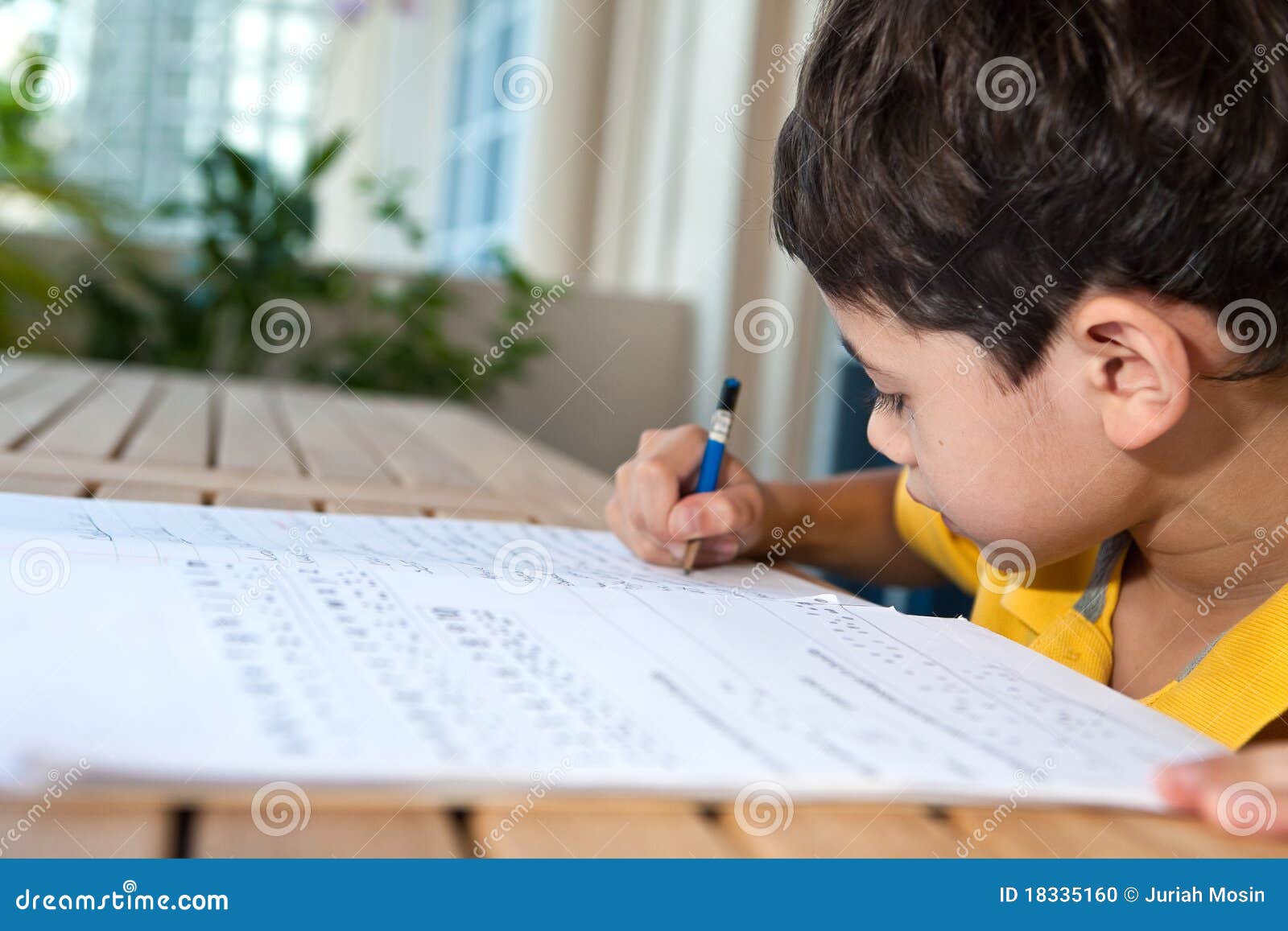 Young Boy Doing His Homework Stock Photo - Image of keen, pencil: 18335160