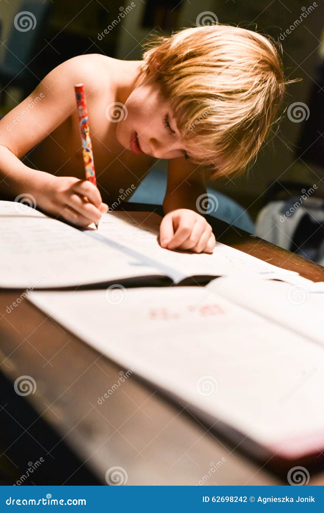 Young Boy Doing His Homework Stock Photo - Image of notebook, learning ...