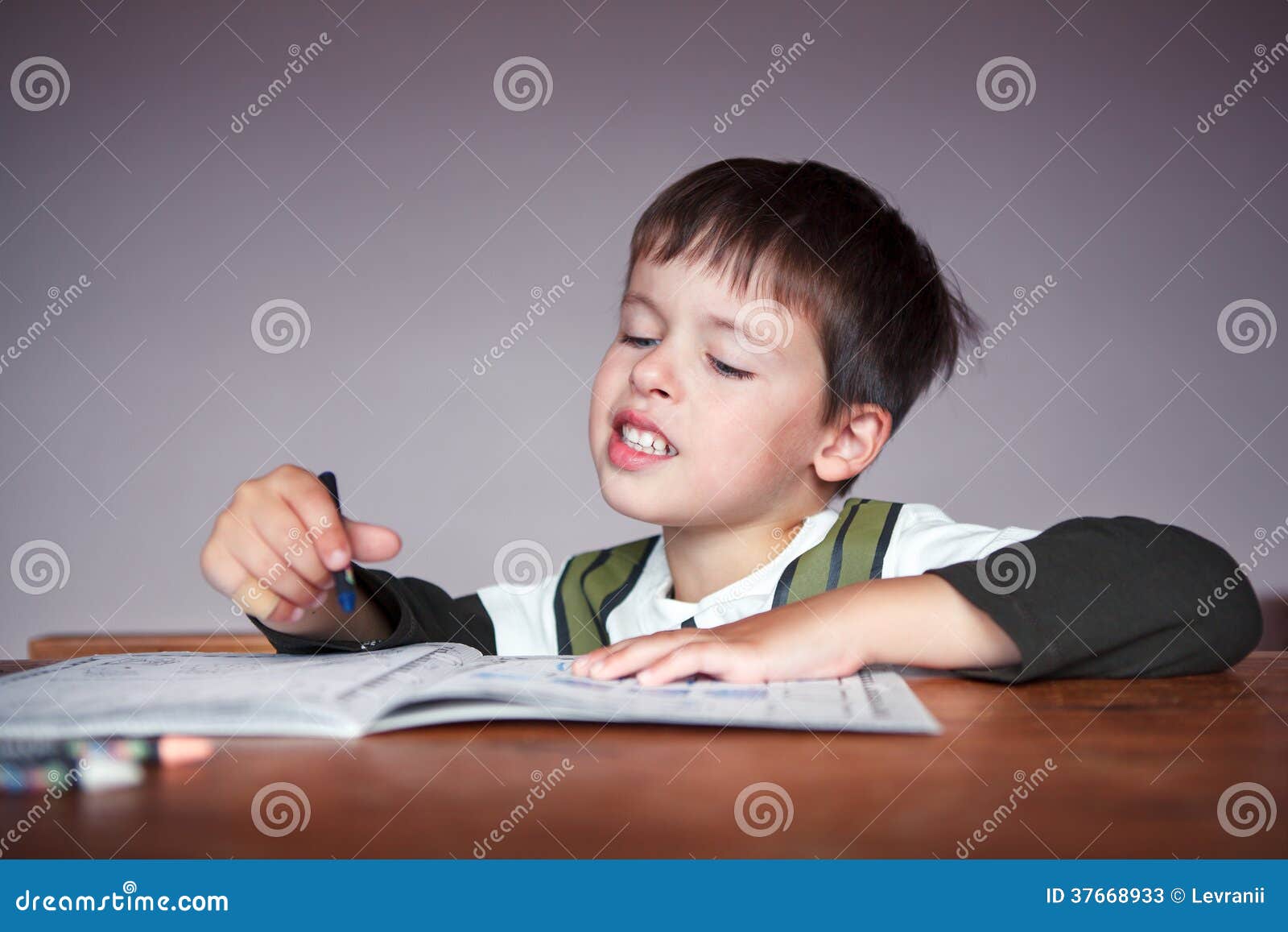 Young Boy Doing His Homework at Home Stock Image - Image of basic ...