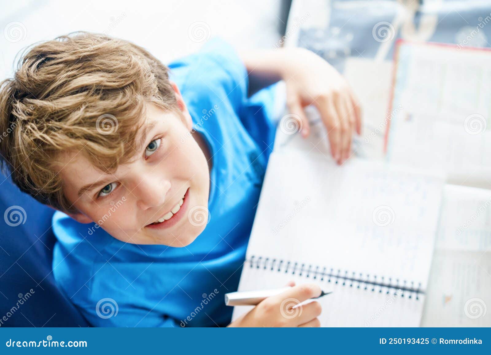 Young Boy Doing His Homework at Home. School Kid Learning Stock Image ...
