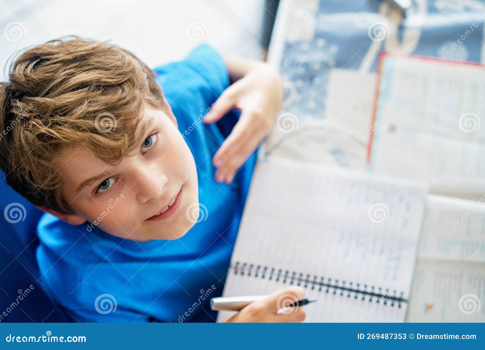 Young Boy Doing His Homework at Home. School Kid Learning. Stock Image ...