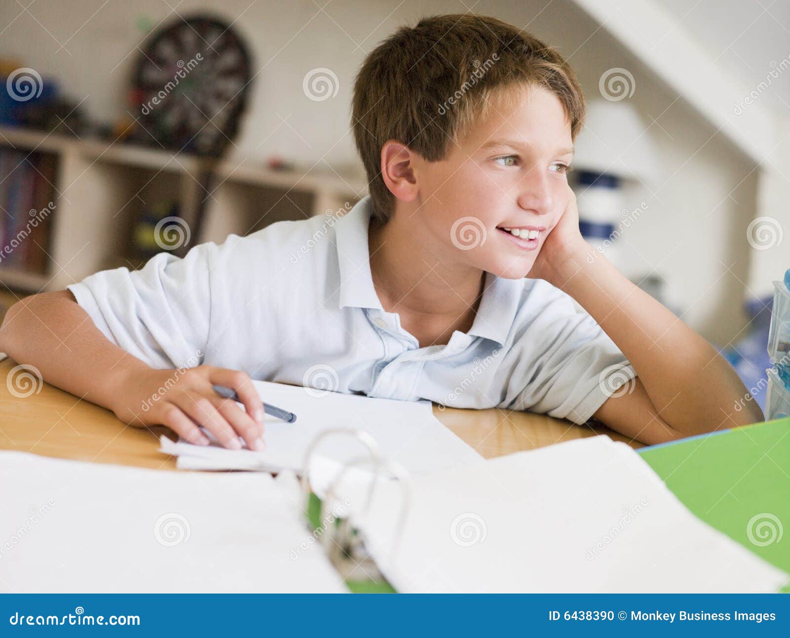 Young Boy Doing Homework in His Room Stock Photo - Image of sitting ...
