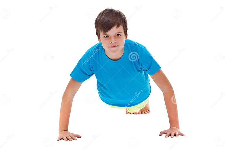 Young Boy Doing Push Ups - Front View Stock Image - Image of sport ...