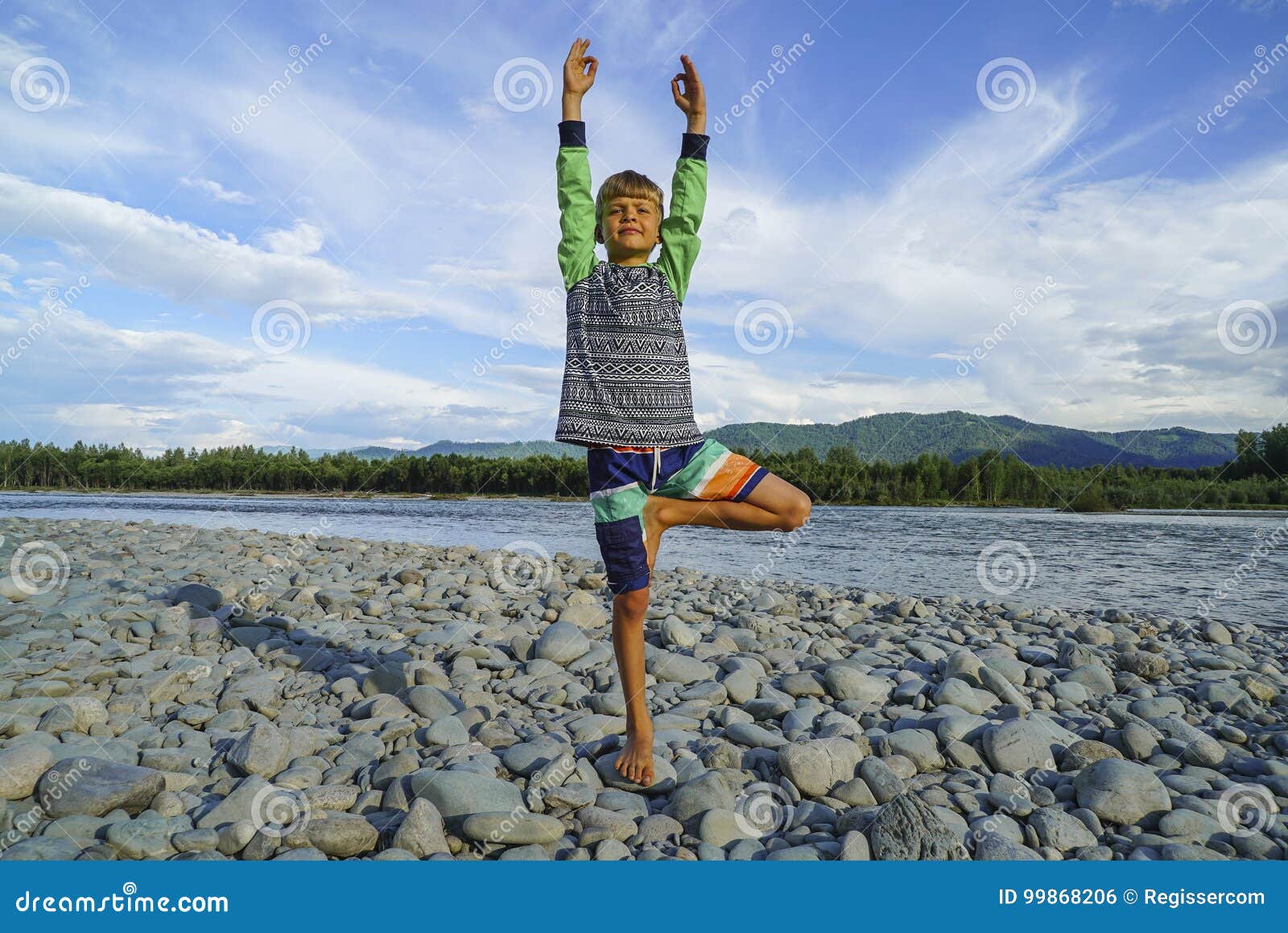Young Boy Doing Tree Pose Yoga Stock Photo - Image of sport, pose: 99868206