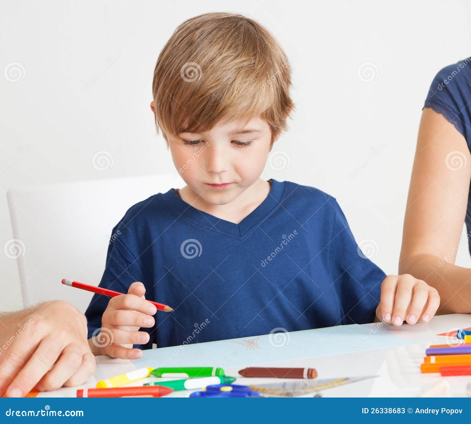 Young Boy Drawing with Colorful Pencils Stock Image - Image of ...
