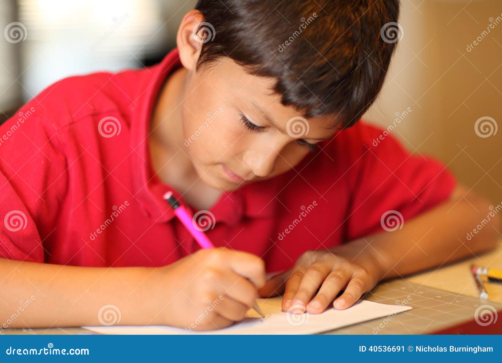 Young Boy Drawing for Homework Stock Image - Image of pencil, cute ...