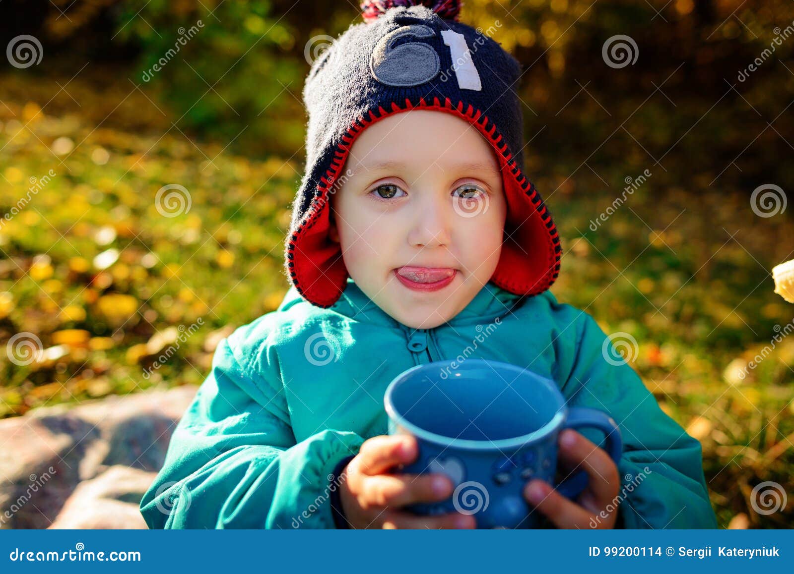 A Young Boy Drinks from a Cup at a Picnic Stock Photo - Image of fresh ...