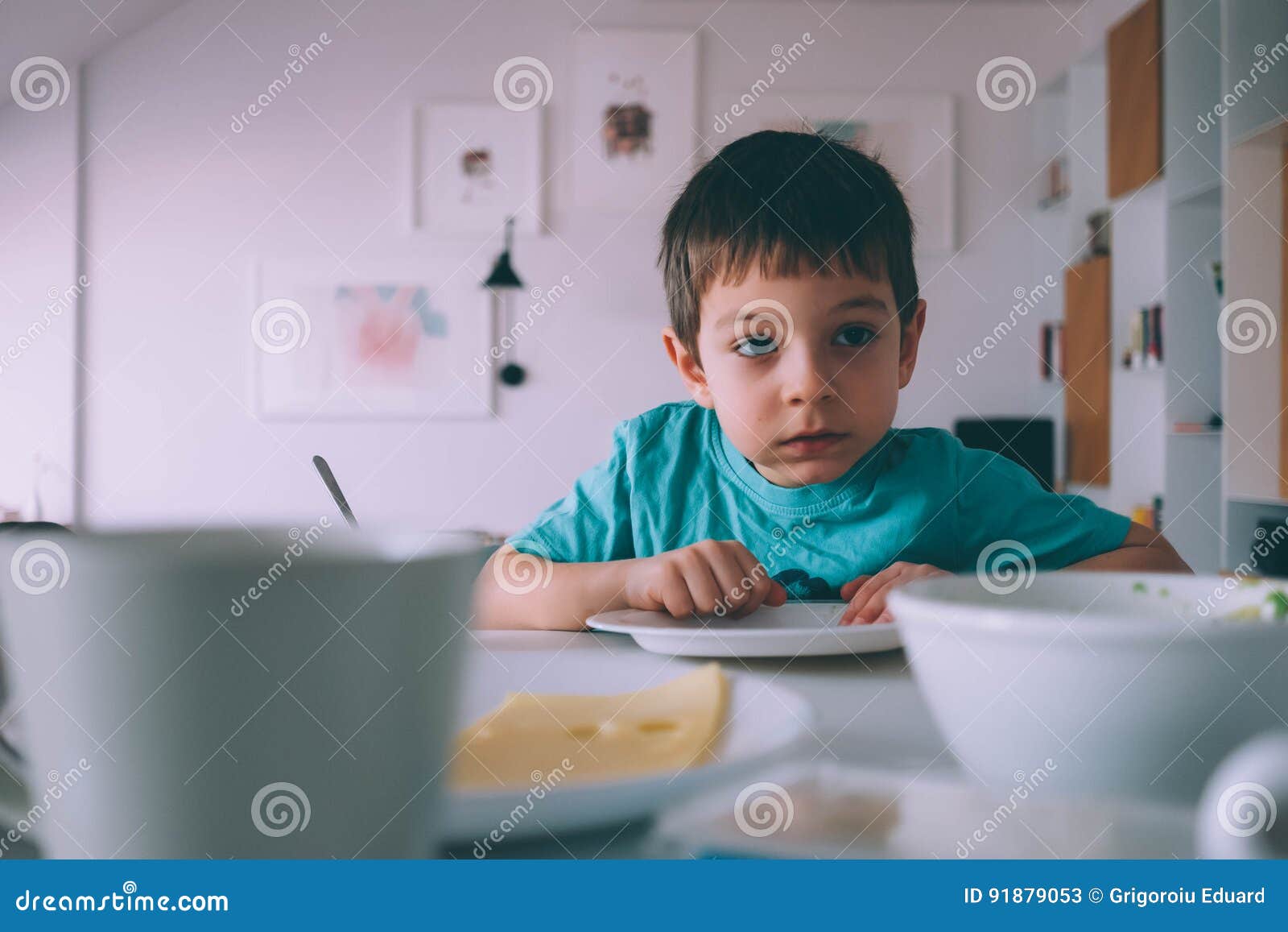 Young Boy Eating without Any Attention Stock Image - Image of breakfast ...