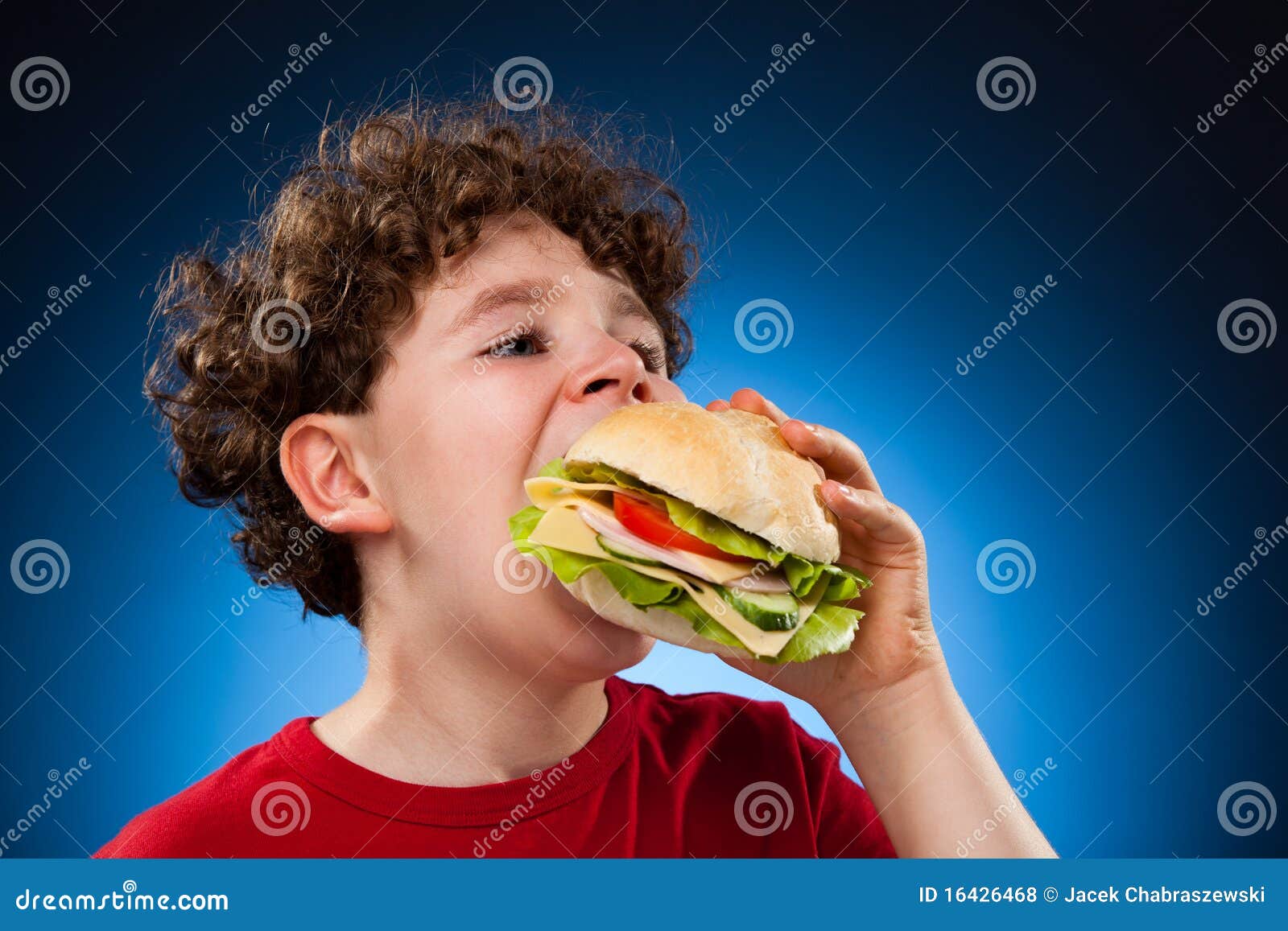 Young Boy Eating Big Sandwich Stock Photo - Image of fastfood, diet ...