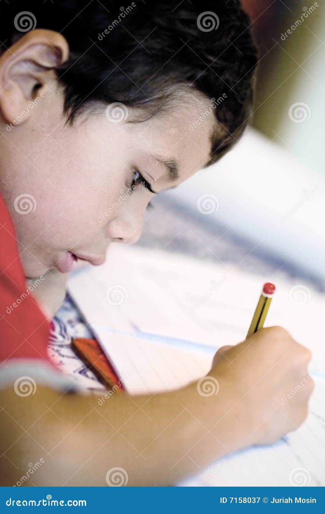 Young Boy Enjoying His Writing Homework Stock Image - Image of develop ...