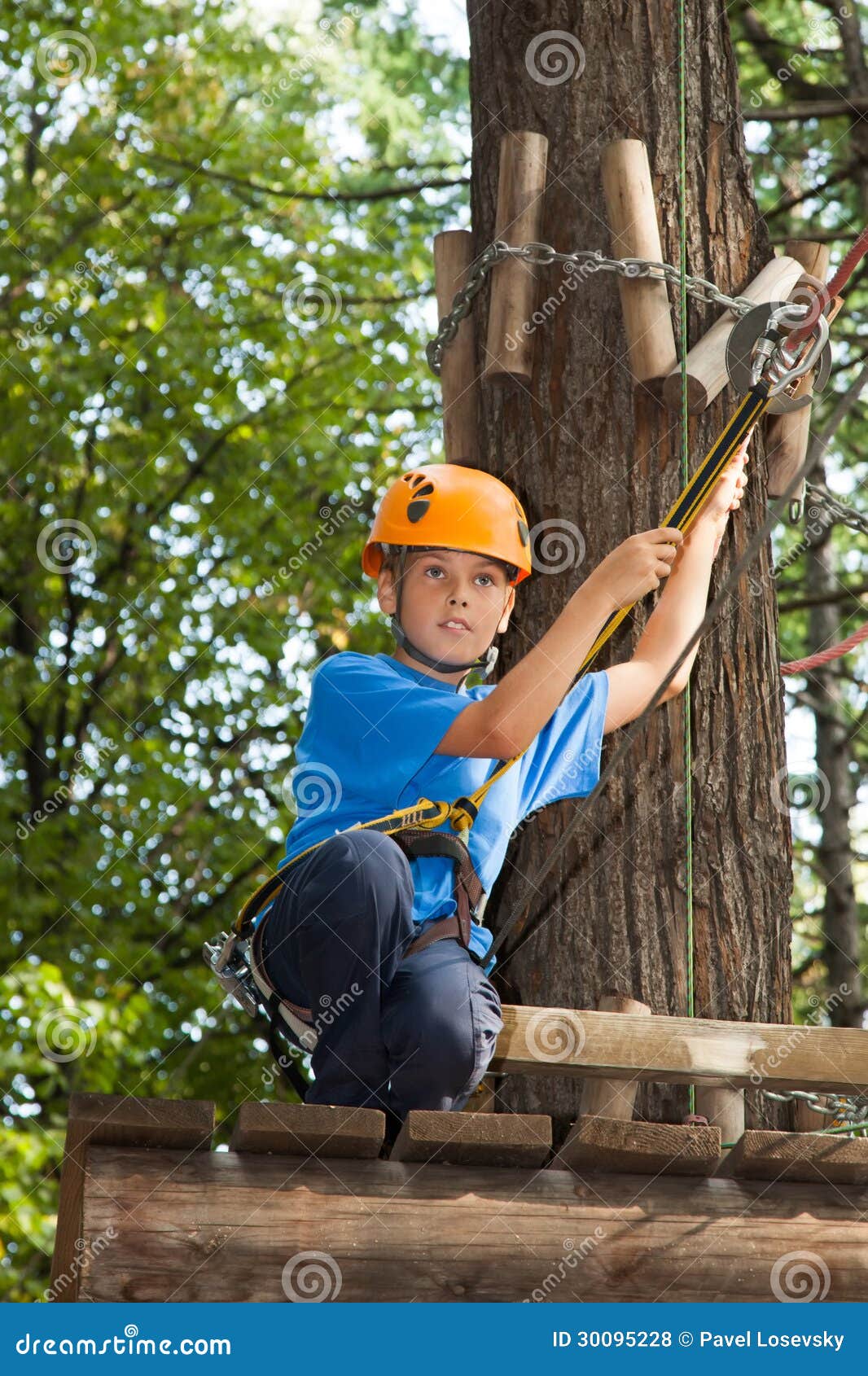 Boy with Equipment Climber Ready To Go Down Stock Photo - Image of ...
