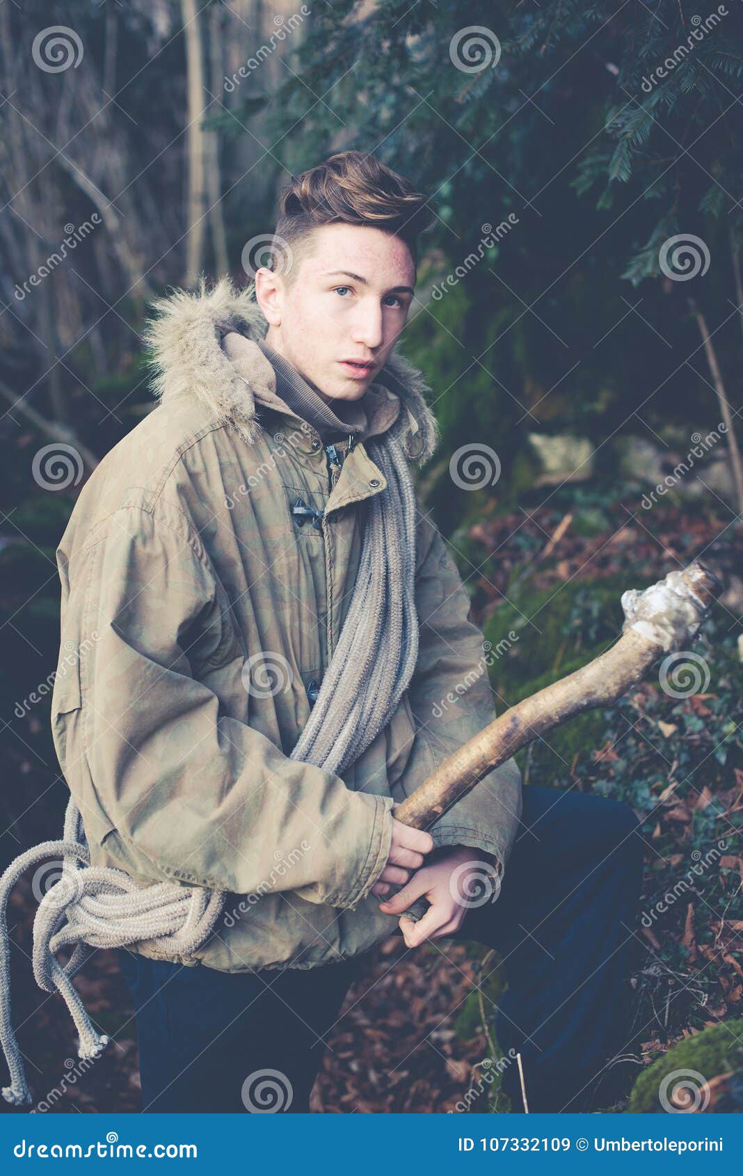 Young Boy Explorer with Torch in Hand Stock Image - Image of teenager ...