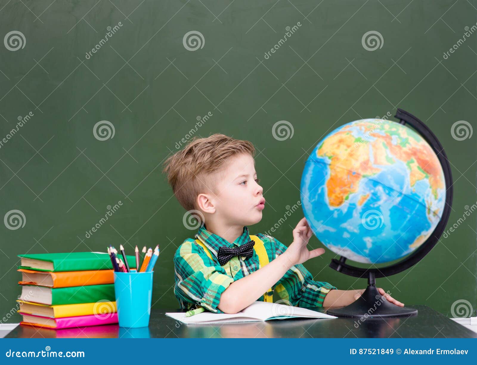 Young Boy Exploring the Globe Stock Image - Image of knowledge, lesson ...