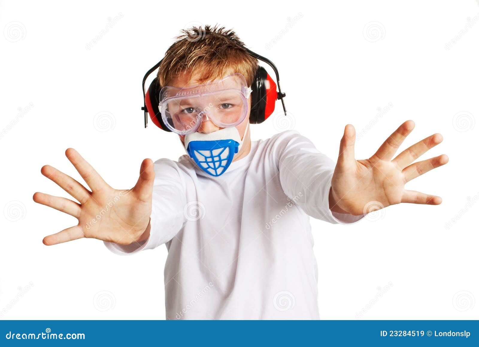 Young Boy Face Mask and Ear Protection.. Stock Image - Image of ...
