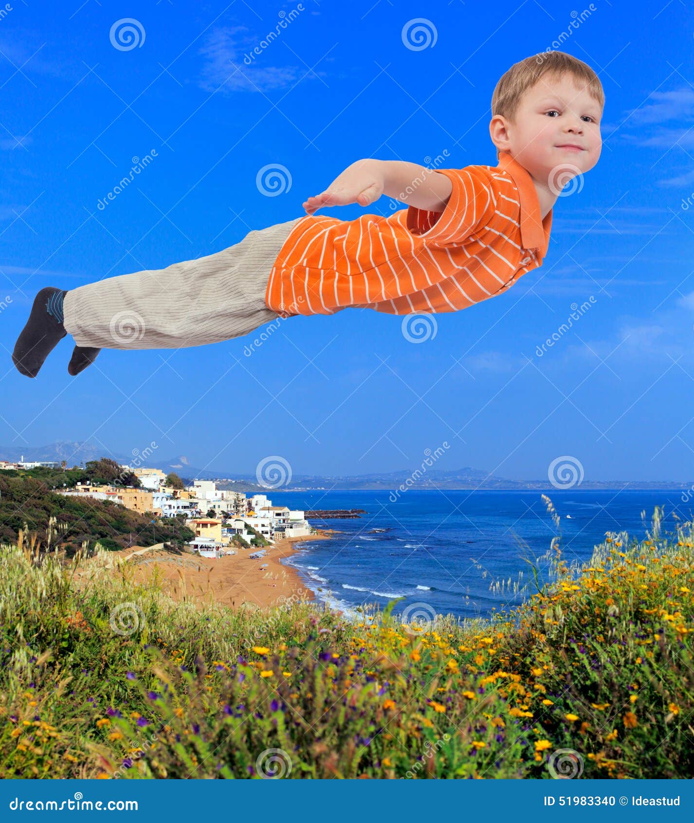 Young boy flying stock photo. Image of sightseeing, summer - 51983340