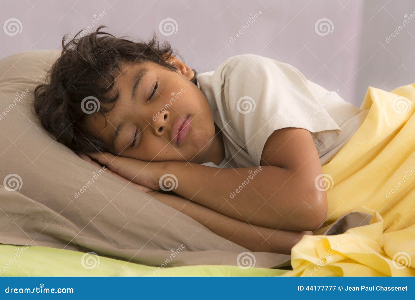 Young Boy Fully Sleeping in His Bed Stock Image - Image of closed ...