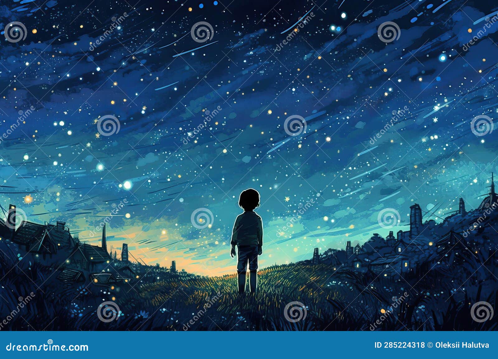 A Young Boy Gazing at the Starry Night Sky Stock Photo - Image of ...