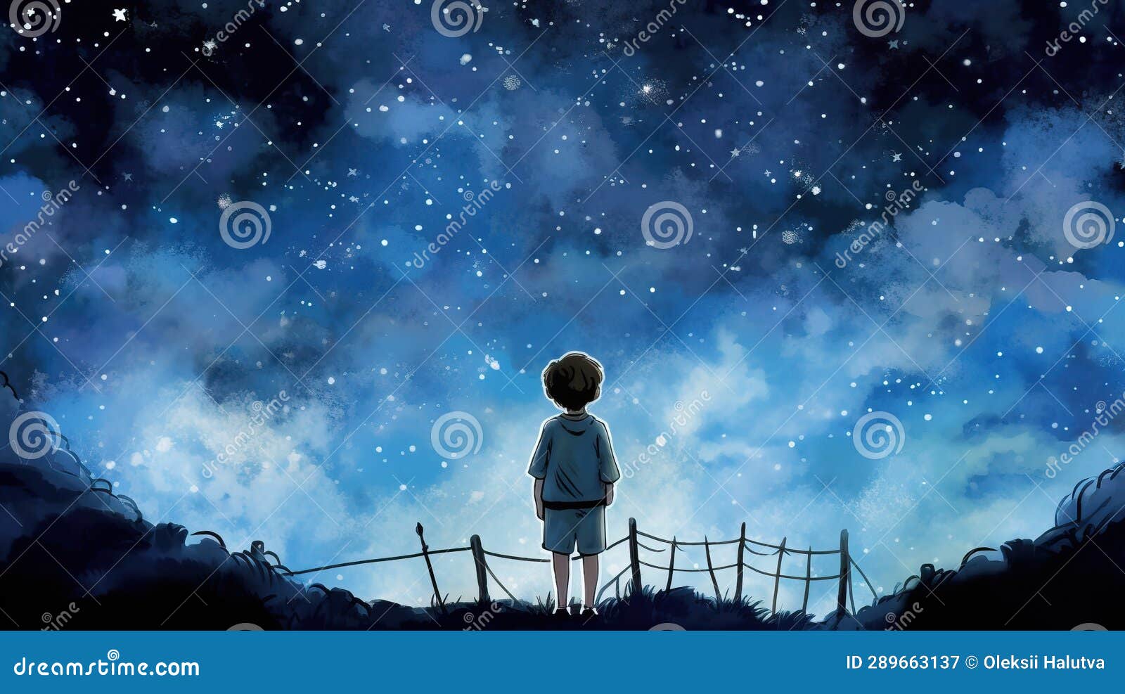 A Young Boy Gazing at the Starry Night Sky Stock Image - Image of ...