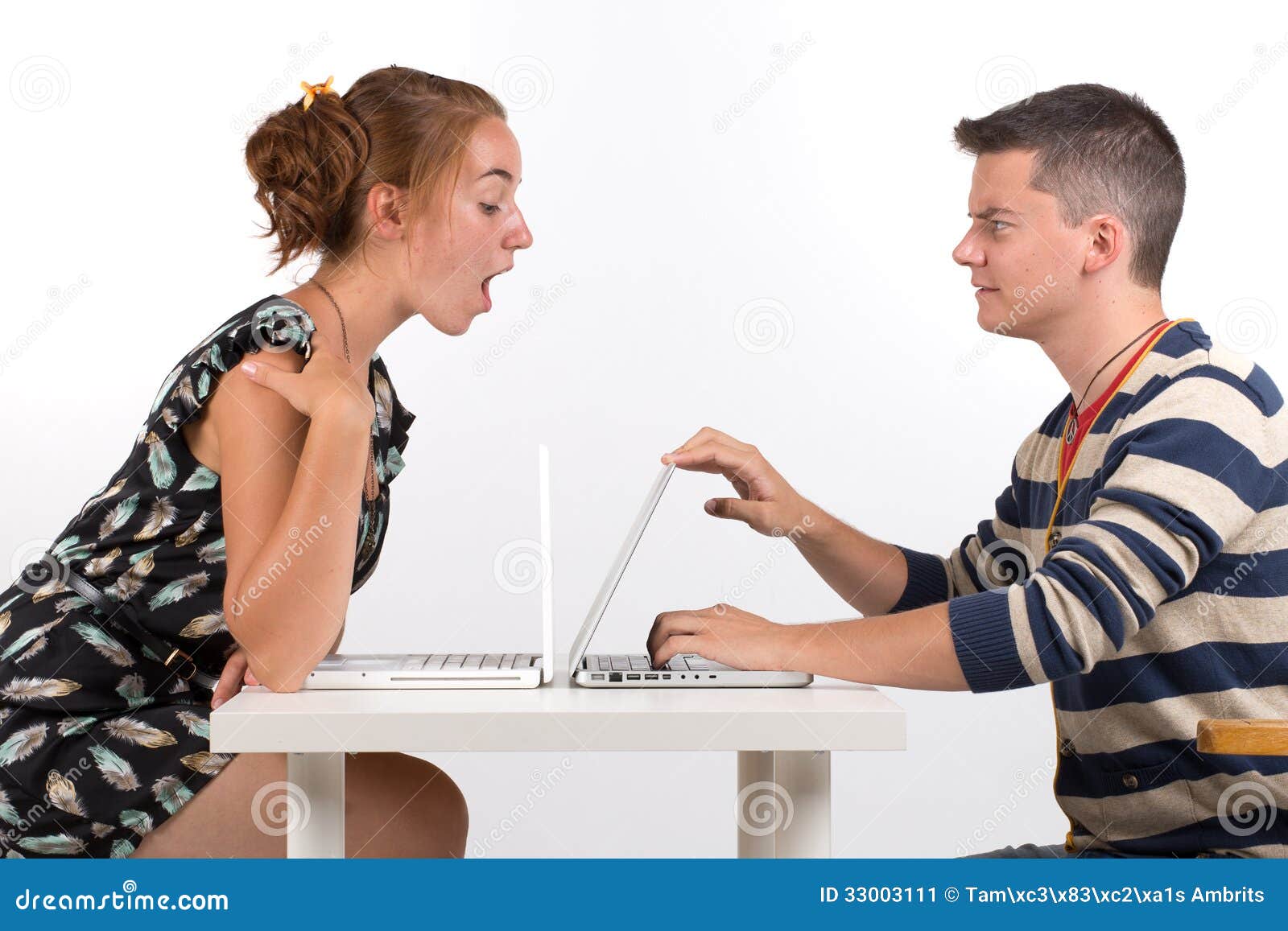 Young Boy and Girl with Computer Stock Image - Image of type ...