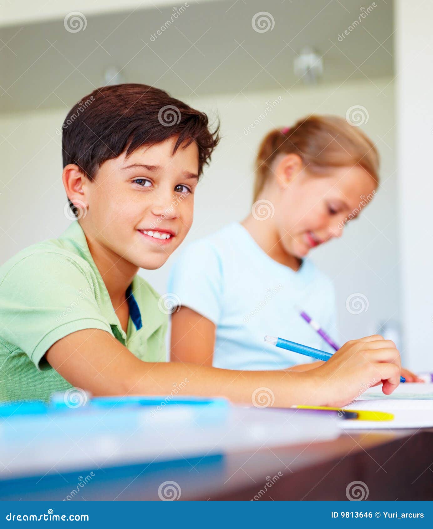 Young Boy and Girl Doing Their Homework Together Stock Photo - Image of ...