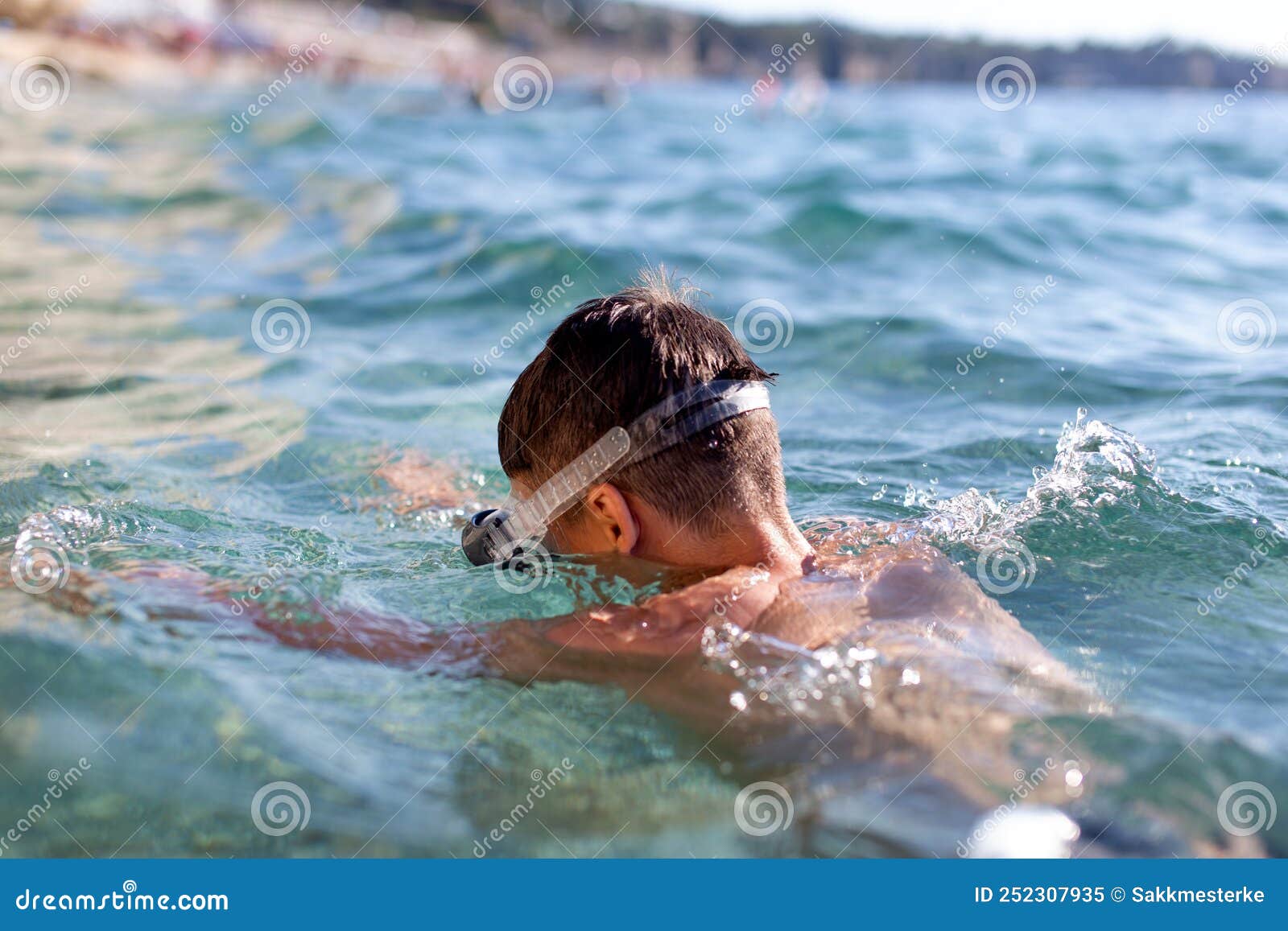 Young Boy in Goggles Looking Down in Sea Stock Image - Image of bubbles ...