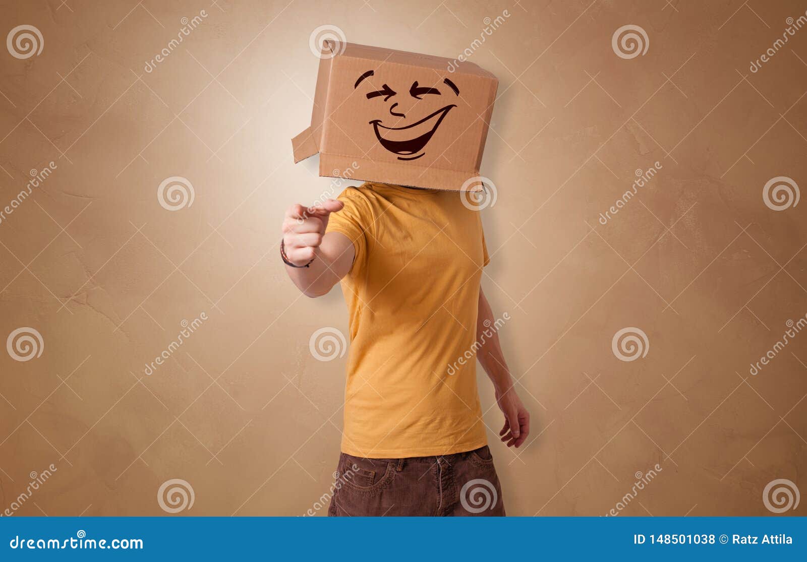 Young Boy with Happy Cardboard Box Face Stock Photo - Image of ...