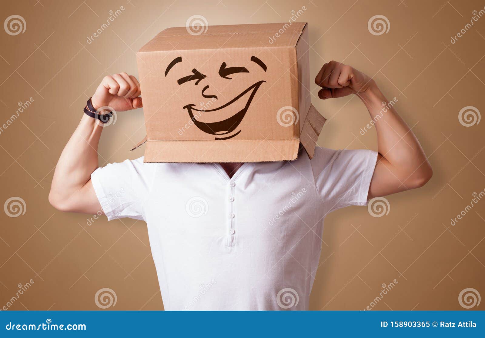 Young Boy with Happy Cardboard Box Face Stock Image - Image of happy ...