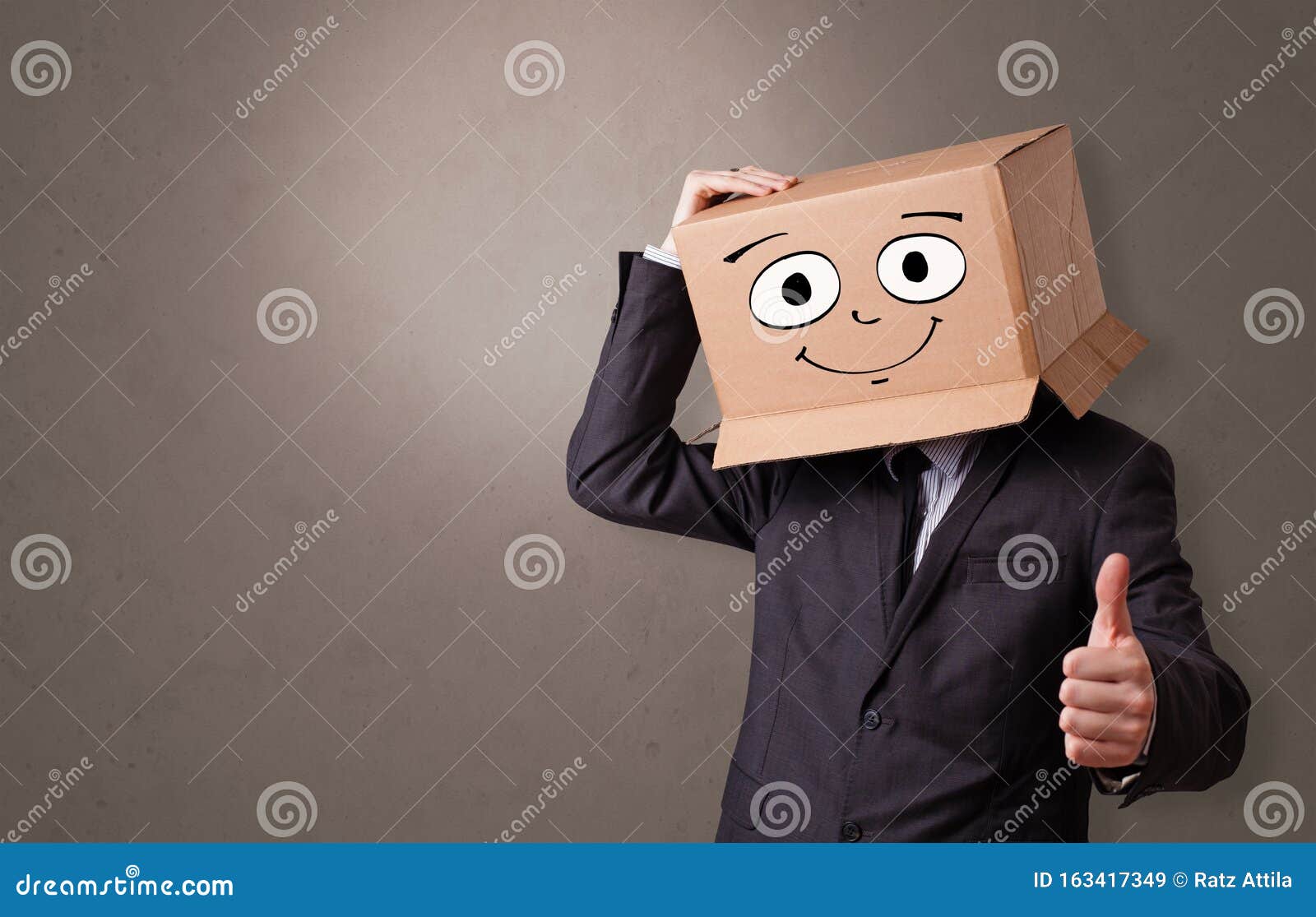 Young Boy with Happy Cardboard Box Face Stock Image - Image of funny ...