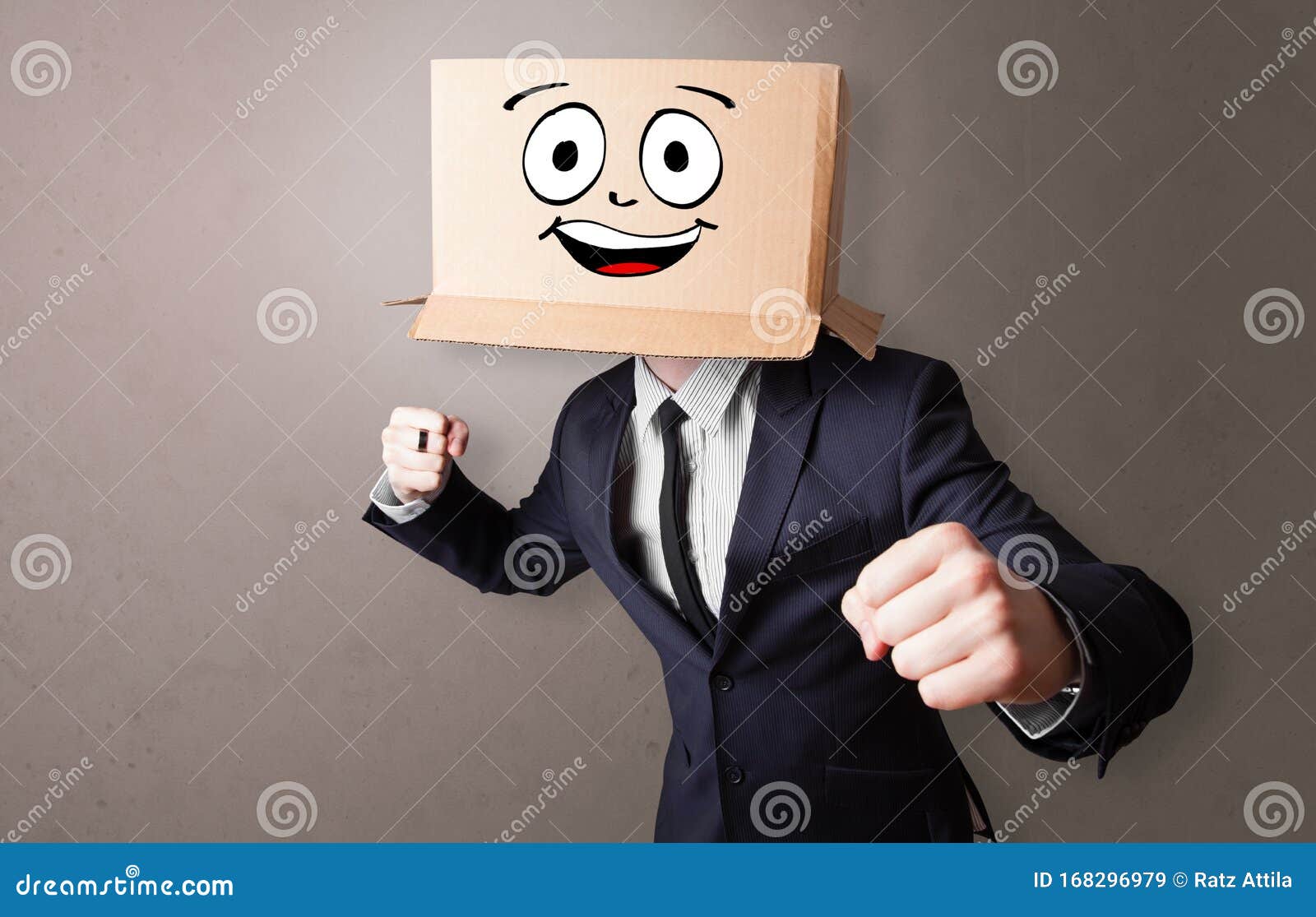 Young Boy with Happy Cardboard Box Face Stock Image - Image of head ...