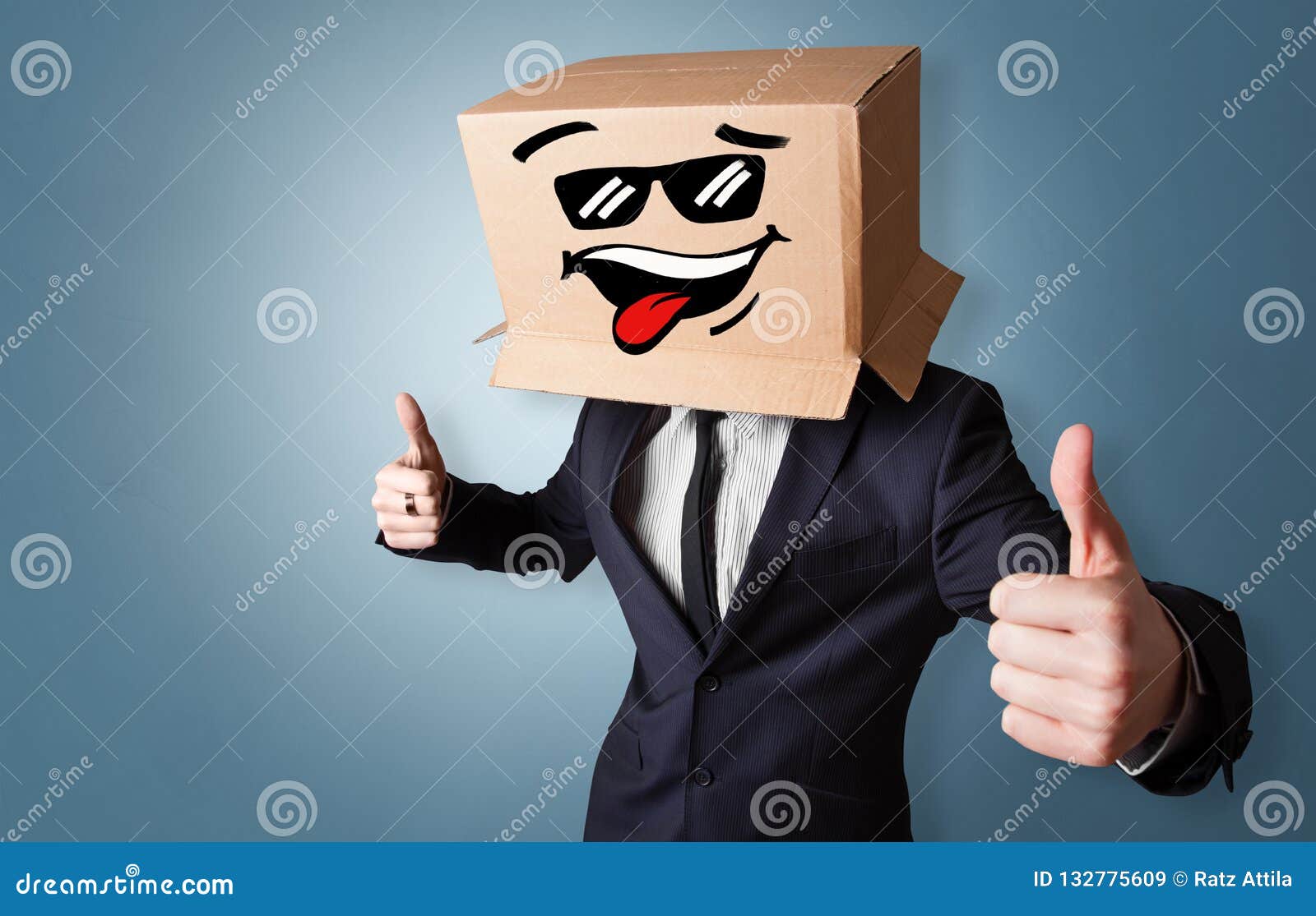 Young Boy with Happy Cardboard Box Face Stock Image - Image of feedback ...
