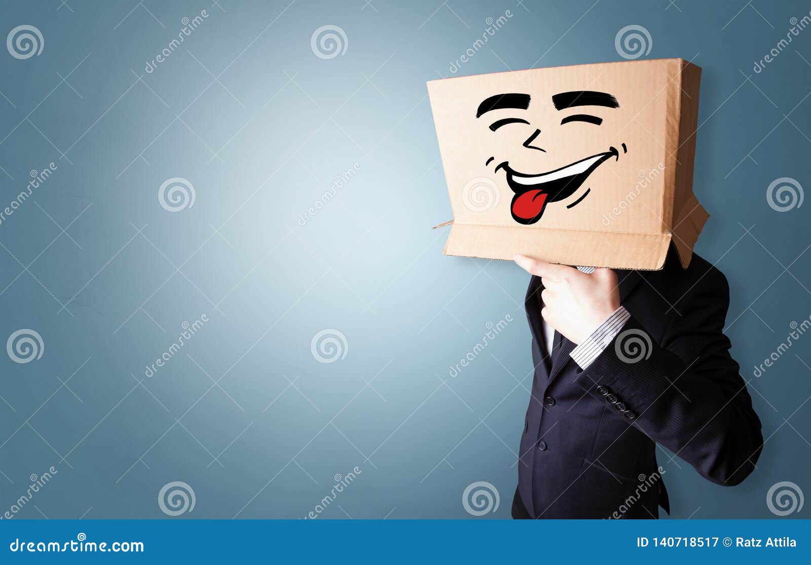 Young Boy with Happy Cardboard Box Face Stock Image - Image of emoticon ...
