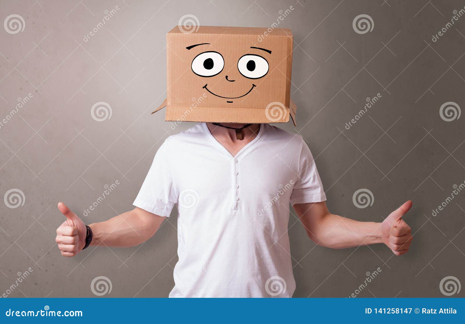 Young Boy with Happy Cardboard Box Face Stock Image - Image of feelings ...